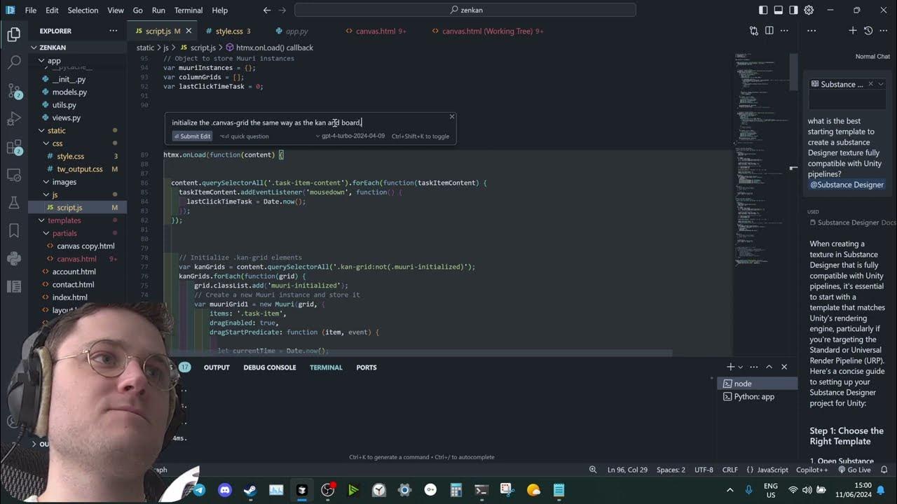 webbing that code (flask, alpine, htmx, muuri, babababaaaa) - YouTube