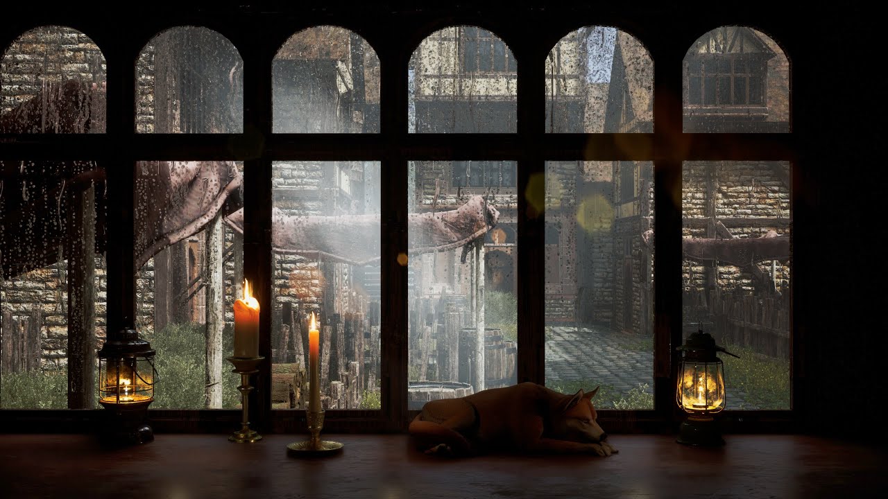 Medieval Rainfall Ambience | Rain Sounds and Candlelight with Sleeping ...