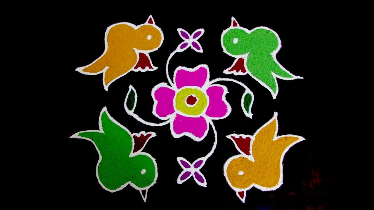 Simple Birds Rangoli | Birds Kolam With 8x8 Dots | Easy Birds Rangoli ...