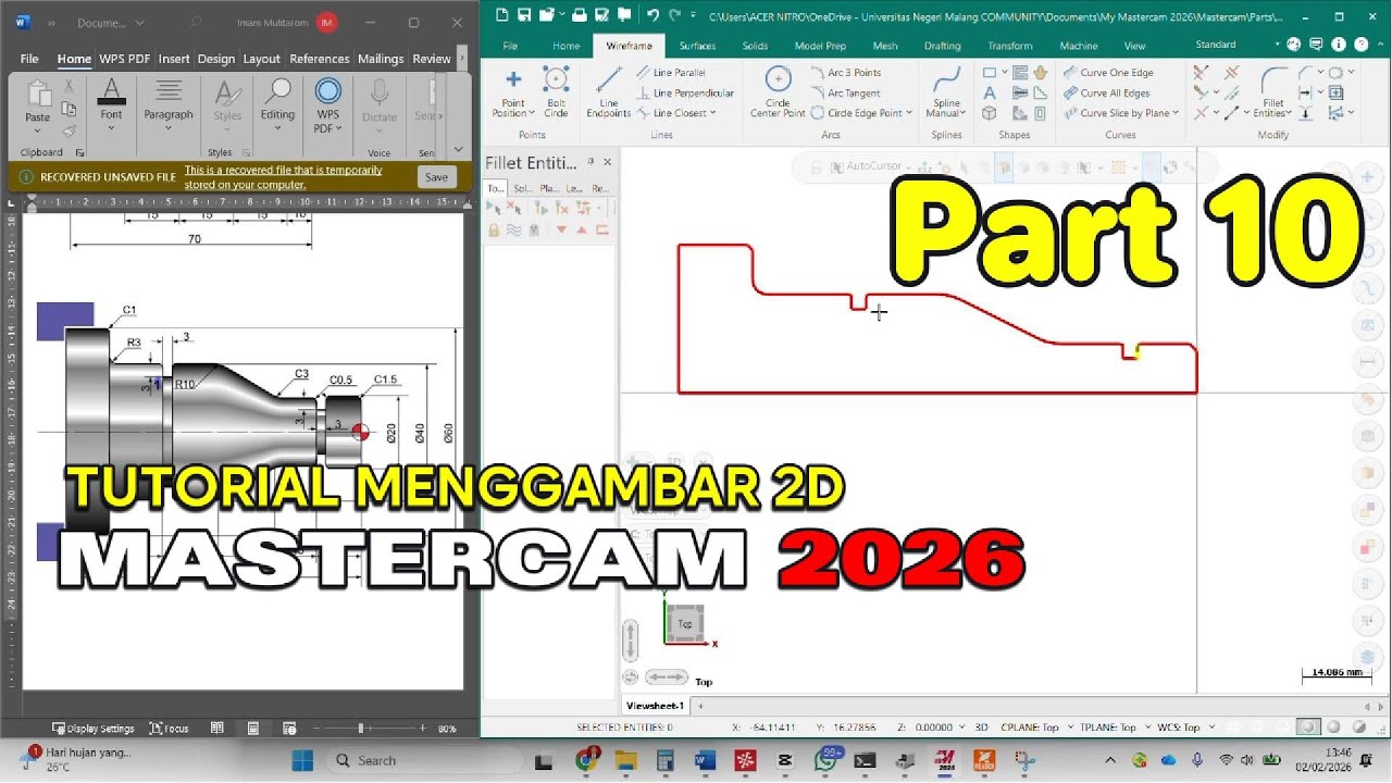 PART 10 MENGGAMBAR 2D CNC TURNING MASTERCAM 2026 - YouTube