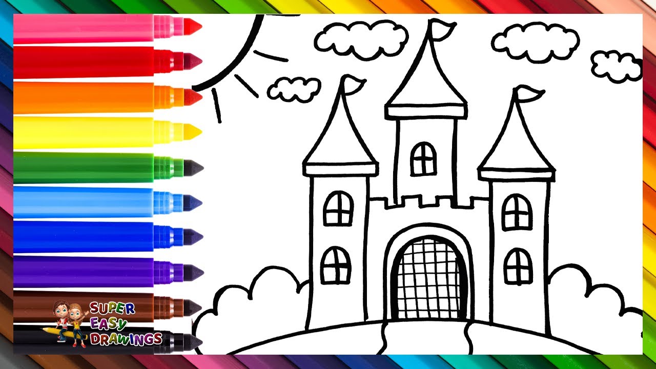 Draw And Color A Castle ☁️🏰🌈 Drawings For Kids - YouTube