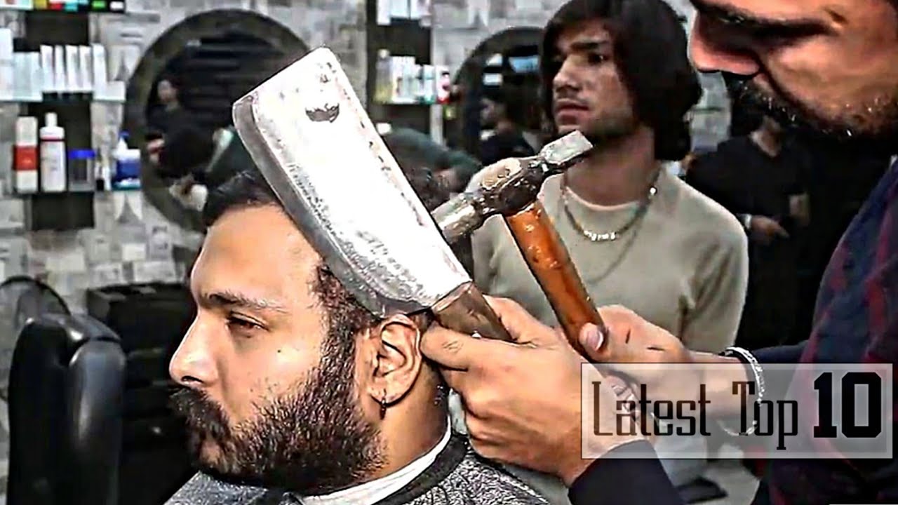 10 Craziest Barbers in the World | Crazy haircut with Axe, Pistol ...