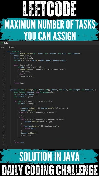 LeetCode : 2071. Maximum Number of Tasks You Can Assign💛🖤 Solution 👆🏻🔗 #leetcode #java #shorts ...