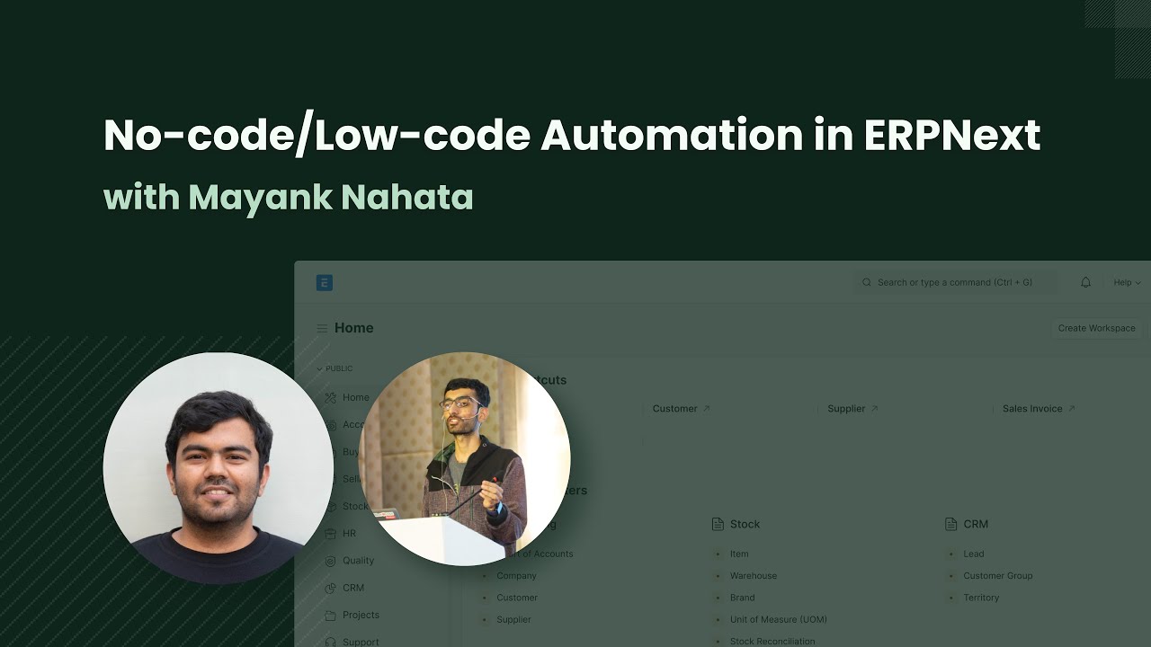 #BuildWithHussain Ep. 14: No-code/Low-code Automation in ERPNext, ft. Mayank - YouTube