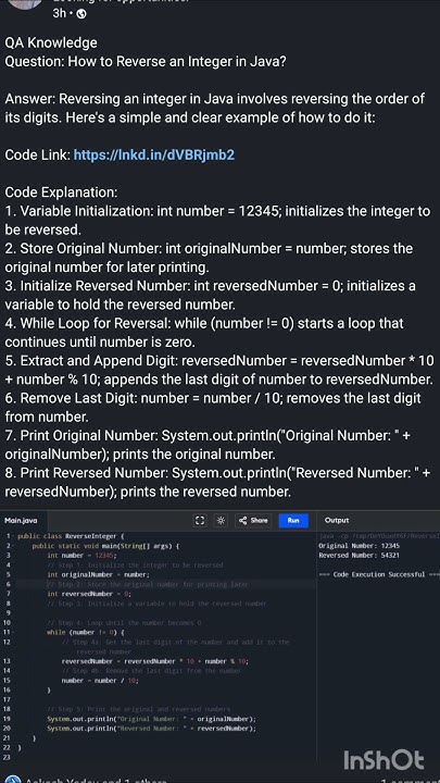 Reverse Number Java Program #javaprogramming - YouTube