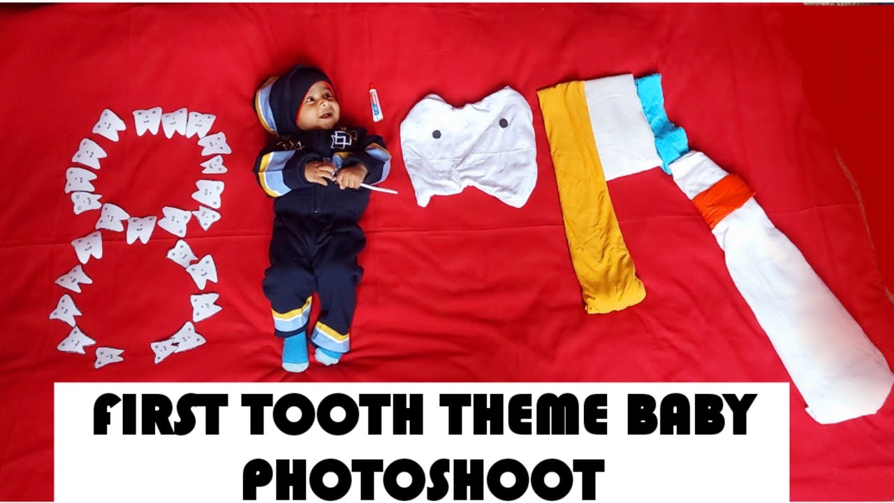 Baby First Tooth Theme Baby Photoshoot Ideas At Home |Eight MonthTheme ...