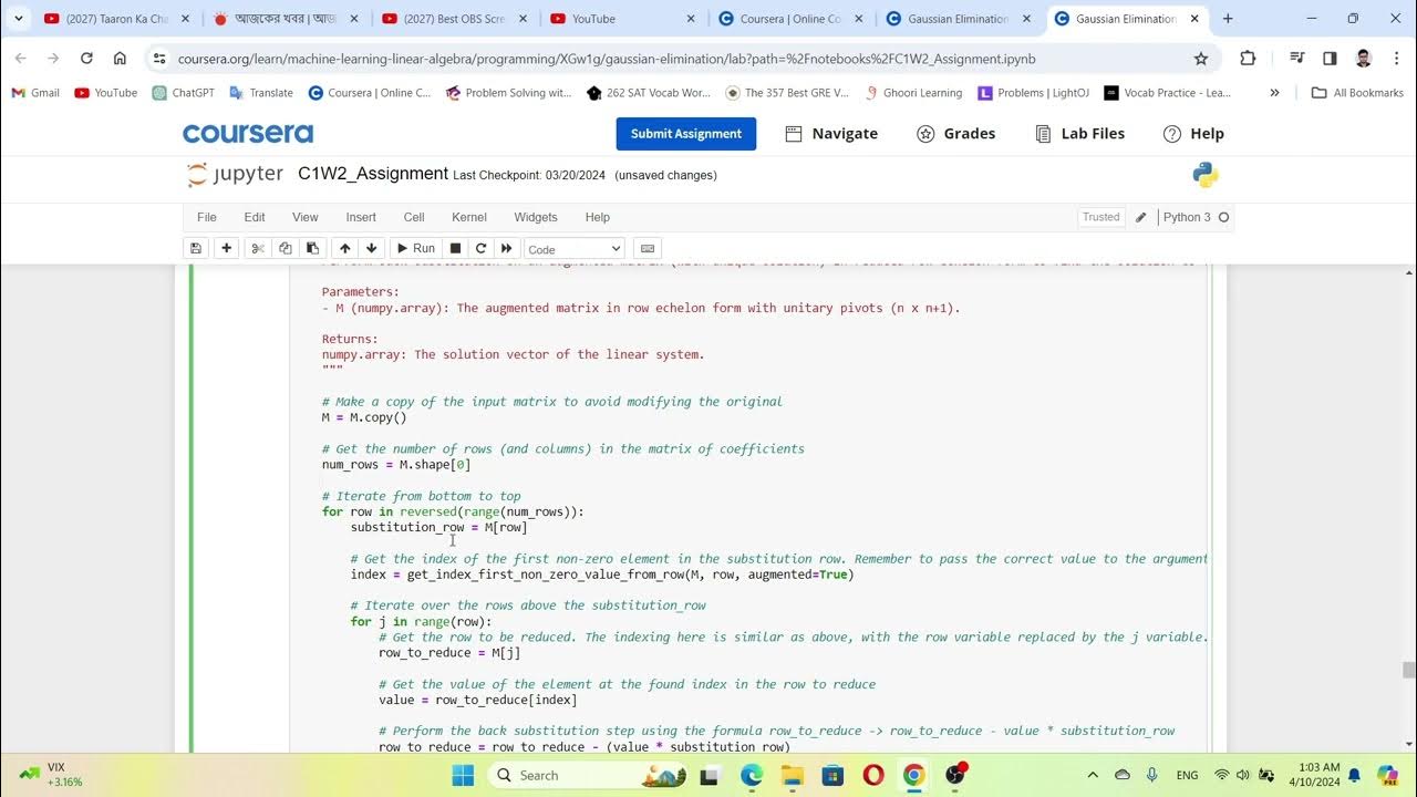 C1W3_Programming Assignment: Gaussian Elimination_Solution - YouTube