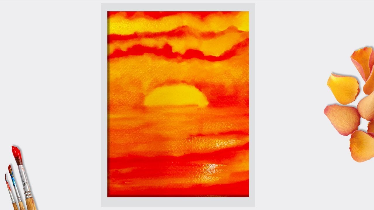 WATERCOLOR PAINTING FOR BEGINNERS HOW TO PAINT RED SUNSET SCENERY ...