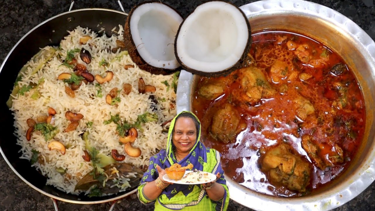 Coconut Rice with Coconut Chicken Curry | South Indian Chicken Curry ...