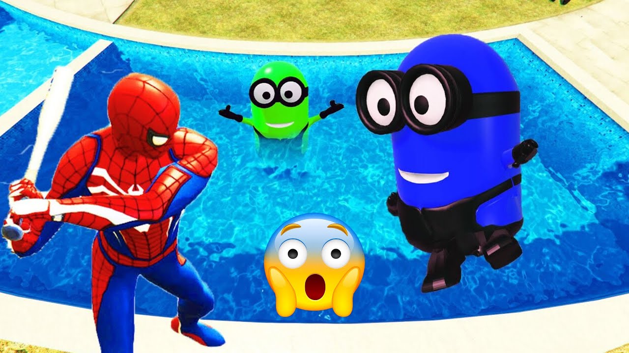 Spiderman & Rainbow Minion Team Pool Parkour in GTA 5 Funny Moments ...