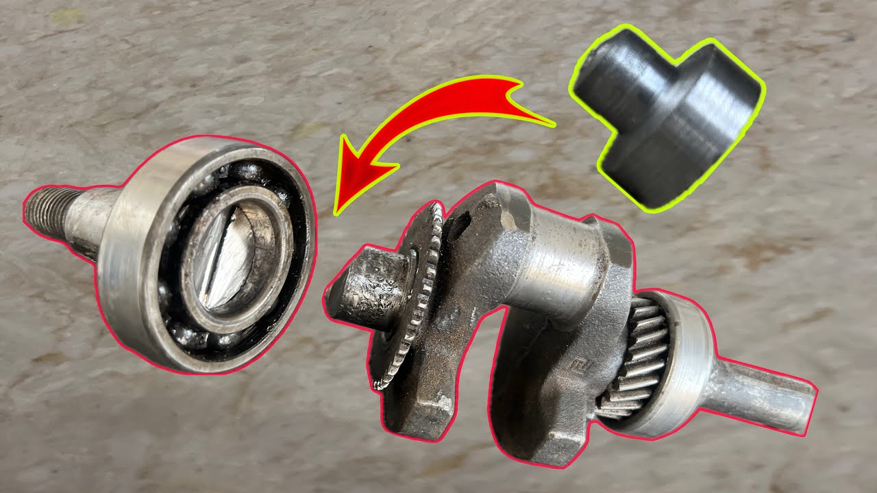 A genius guy rebuilding old school peter engine crank shaft precisely ...