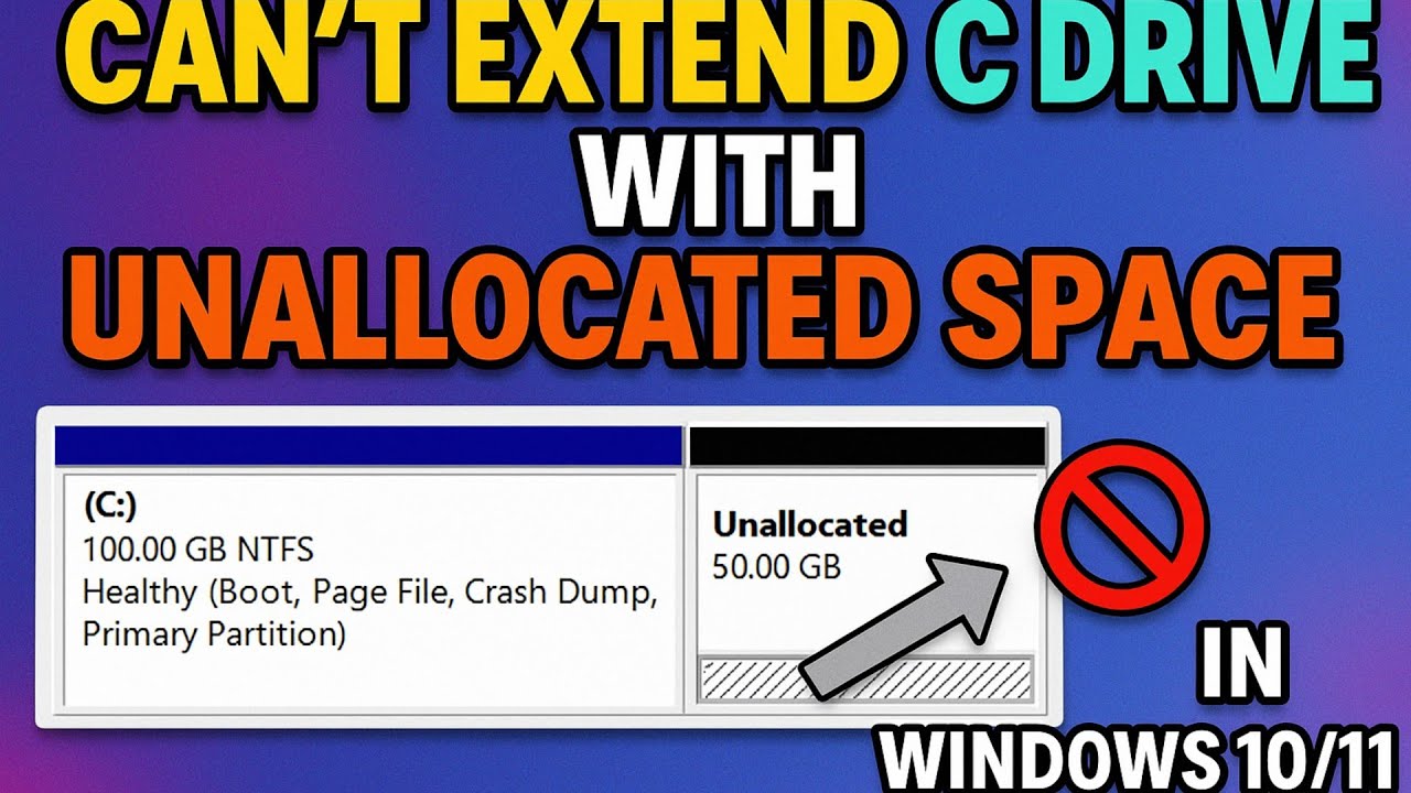 FIX "Can't Extend C Drive with Unallocated Space in Windows 10/11 - YouTube