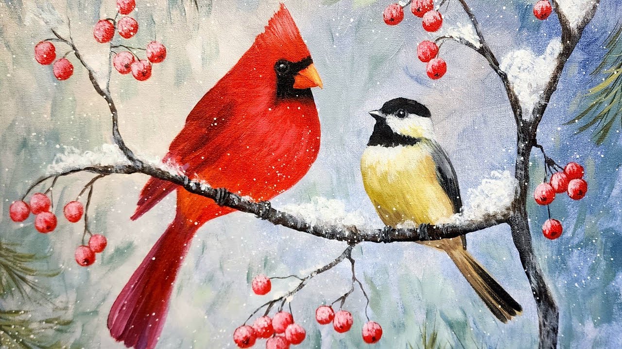 How to Paint Winter Songbirds Acrylic Painting LIVE Tutorial - YouTube