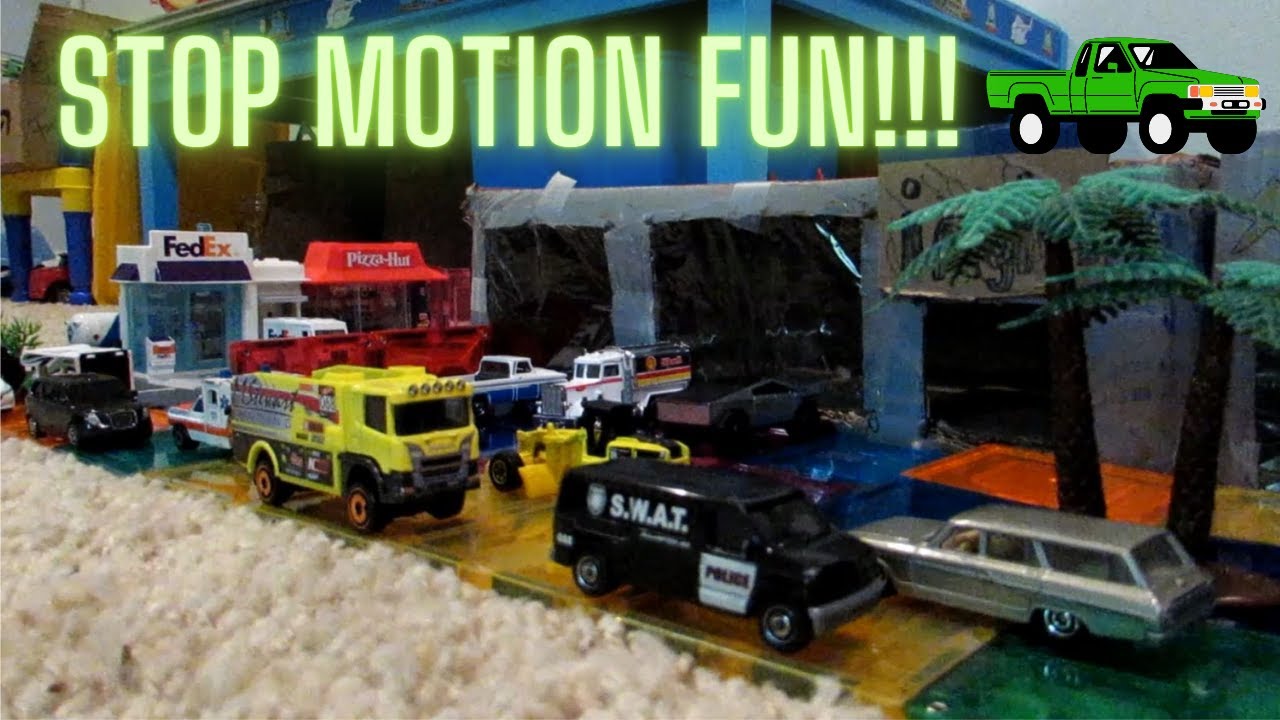 Playing with Siku, Hotwheels and Matchbox cars in a town! (Stop motion ...