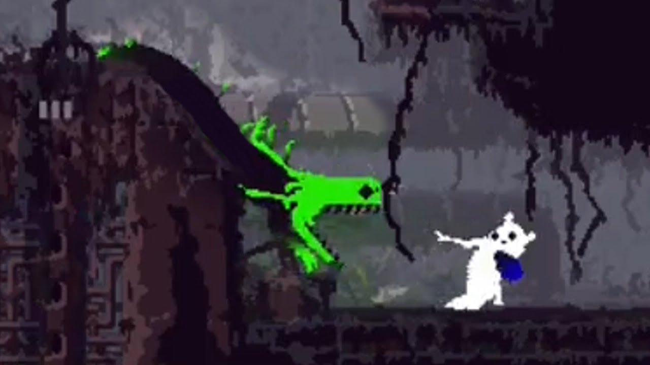 slugcat uses sheer intimidation and will power to repel green lizard ...