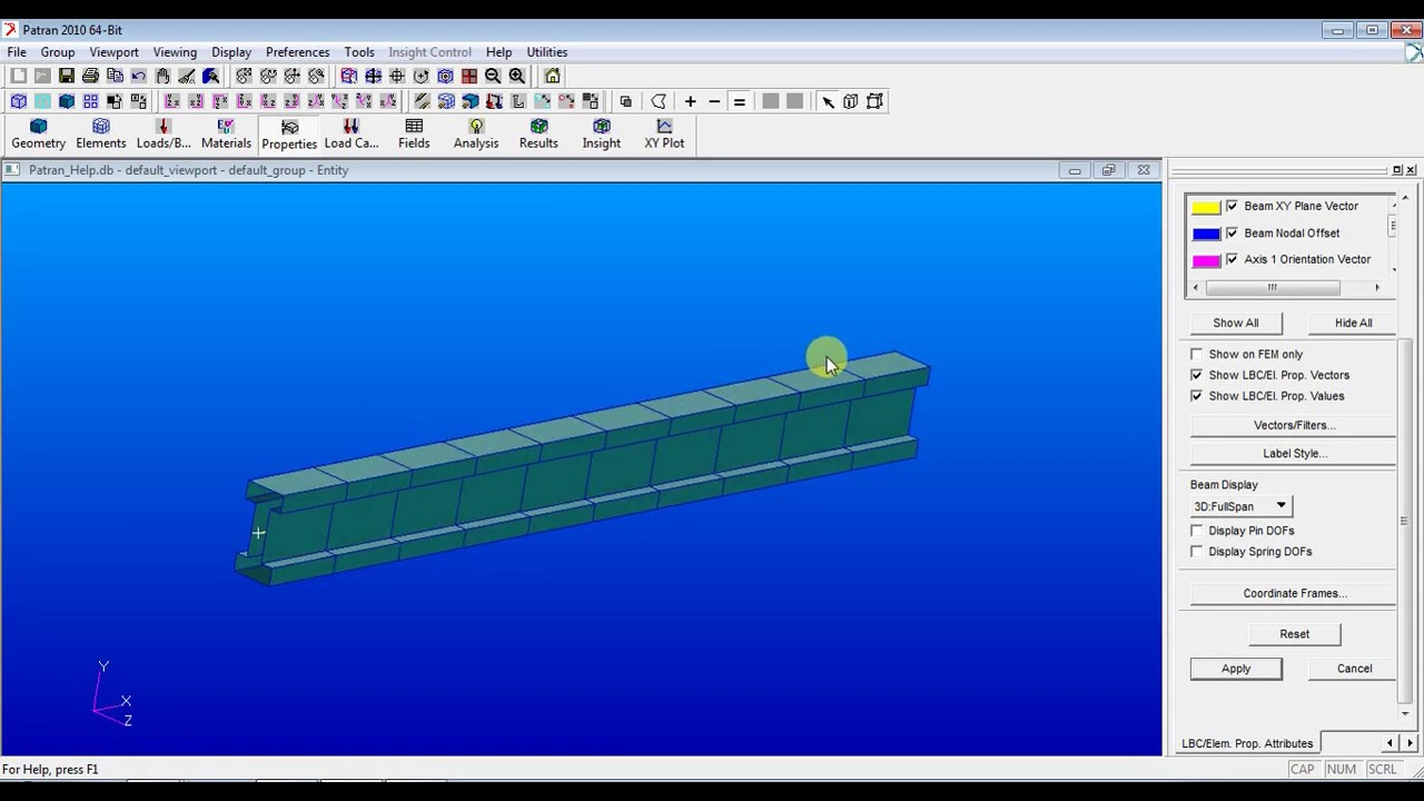 How to check bar orientation of 1D element in MSC patran - YouTube
