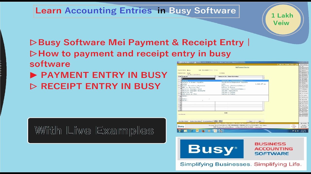 Busy Software Mei Payment & Receipt Entry | How to payment and receipt ...