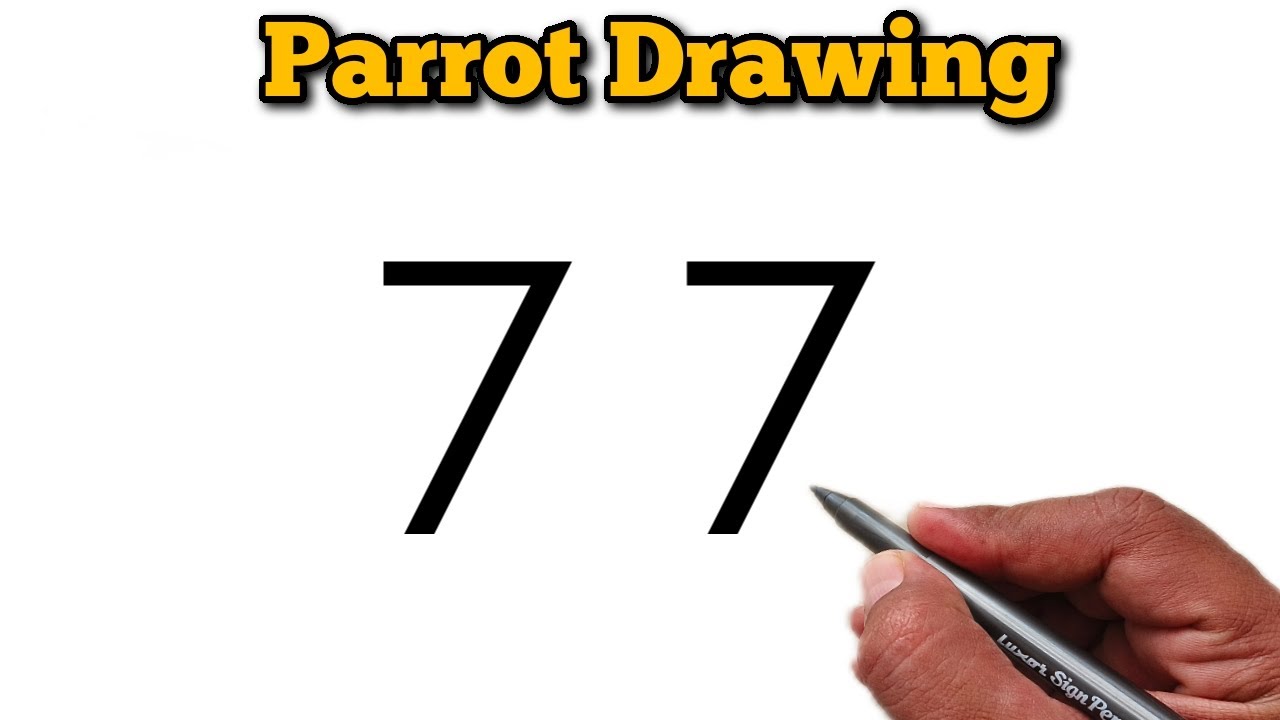 How to draw Parrot from number 77 | How to Draw parrot step by step ...
