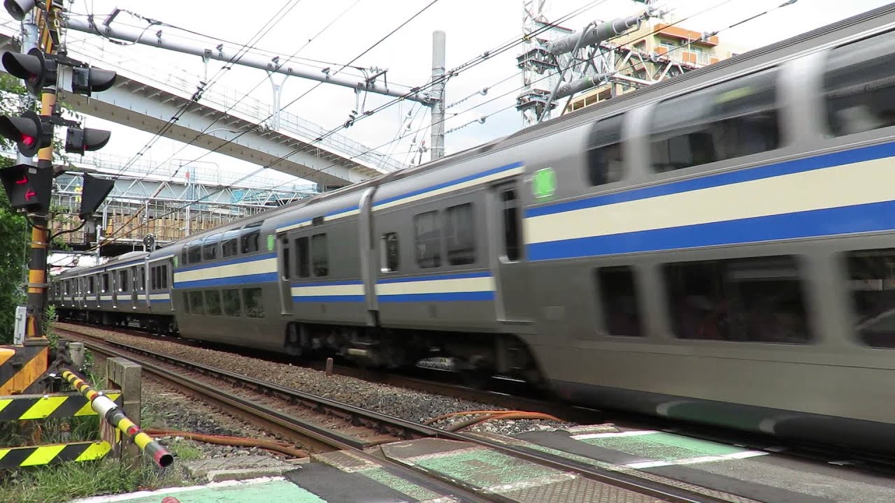 E217系 E259系N'EX 横浜環状北線工事新子安鉄道交差部 - YouTube