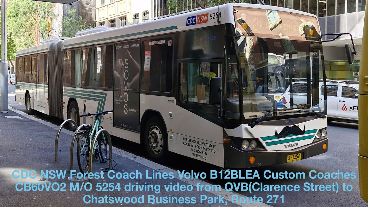 CDC NSW FCL Volvo B12BLEA Custom Coaches CB60VO2 driving video from QVB ...