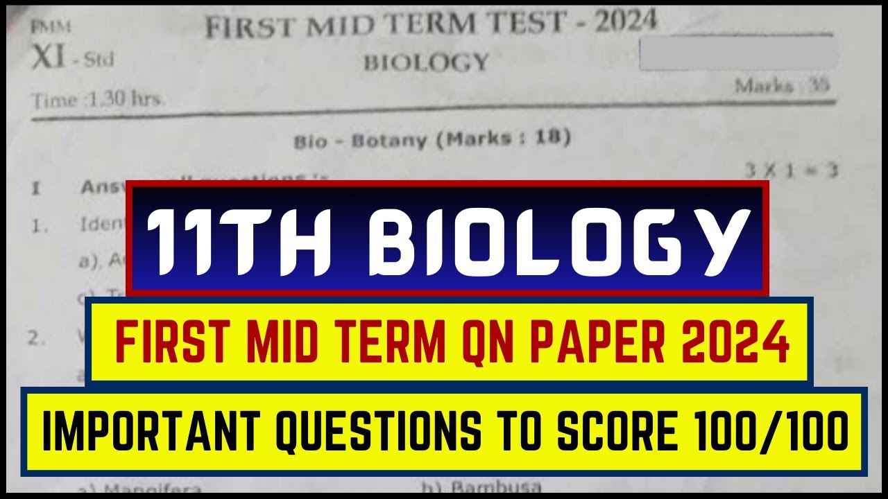 11th Biology First Mid Term Question Paper 2024 | 11th Biology 1st Mid Term Important Questions ...