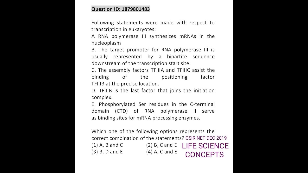 CSIR NET DECEMBER 2019 PRACTICE MCQ | TRANSCRIPTION MCQ | CSIR NET ...