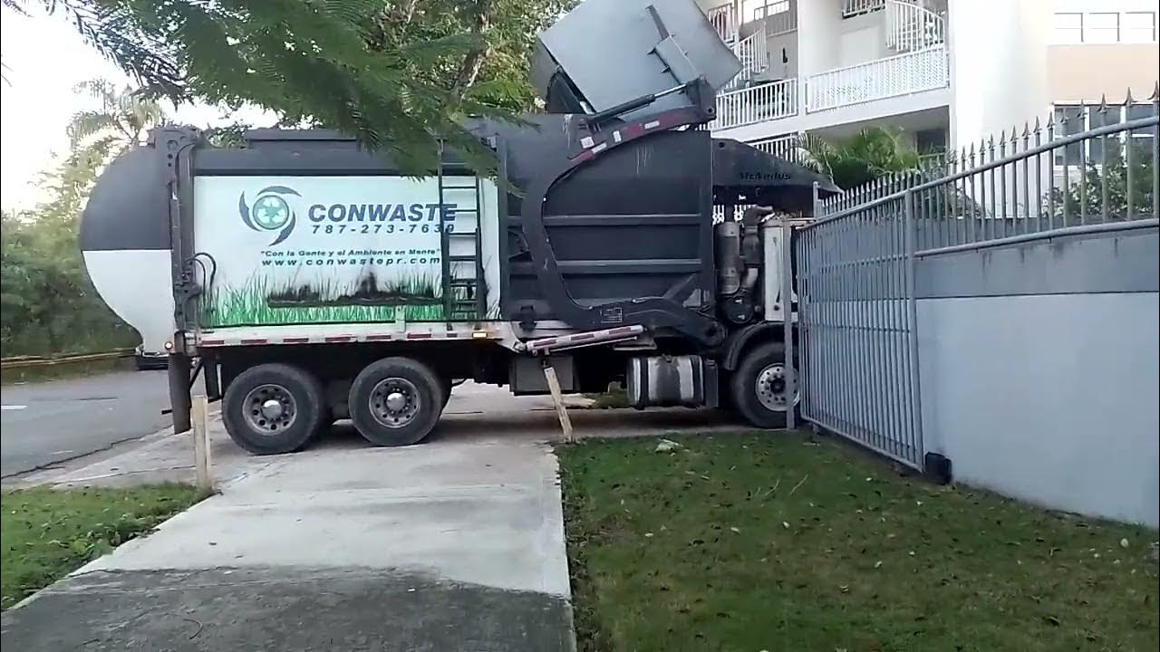Conwaste garbage truck mack front loader - YouTube
