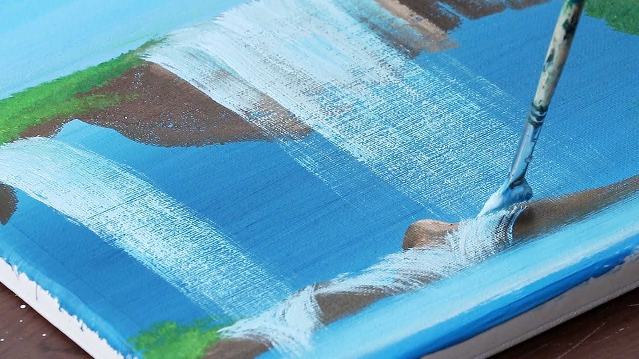 How to draw waterfall landscape with acrylic paints | Acrylic painting ...