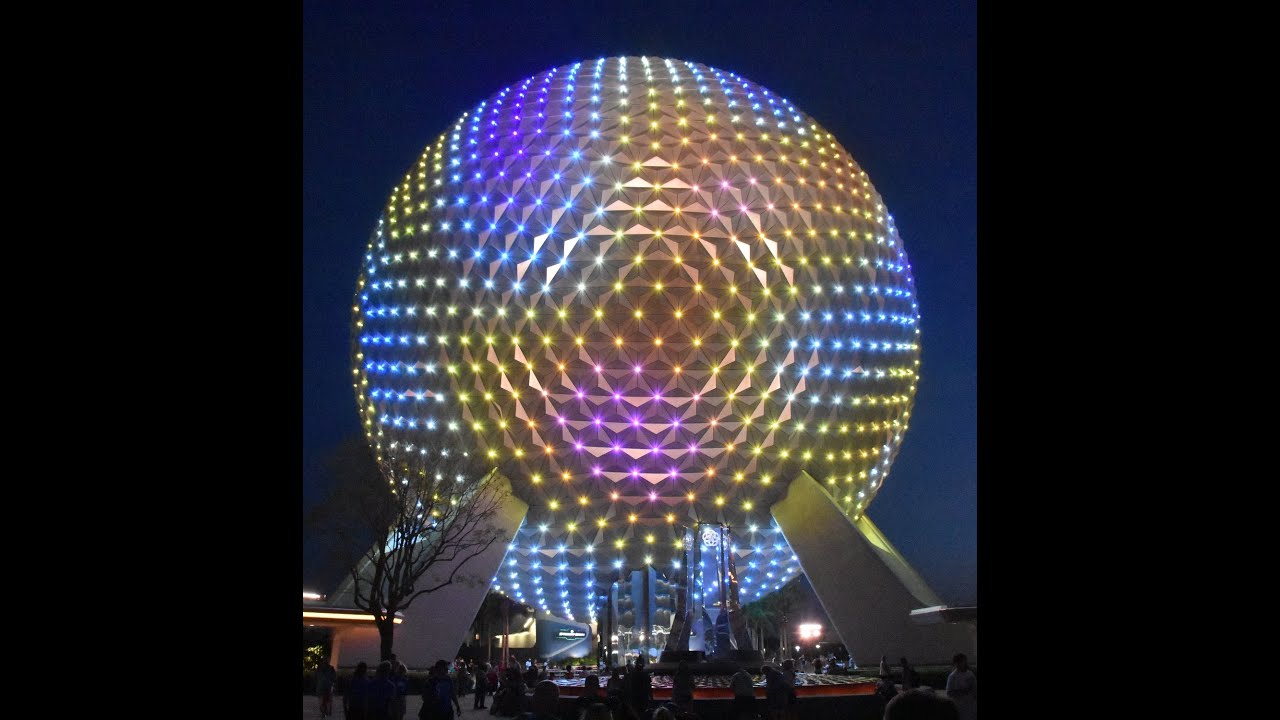 Spaceship Earth, Nighttime Exit Light Show with Music, EPCOT, Walt ...