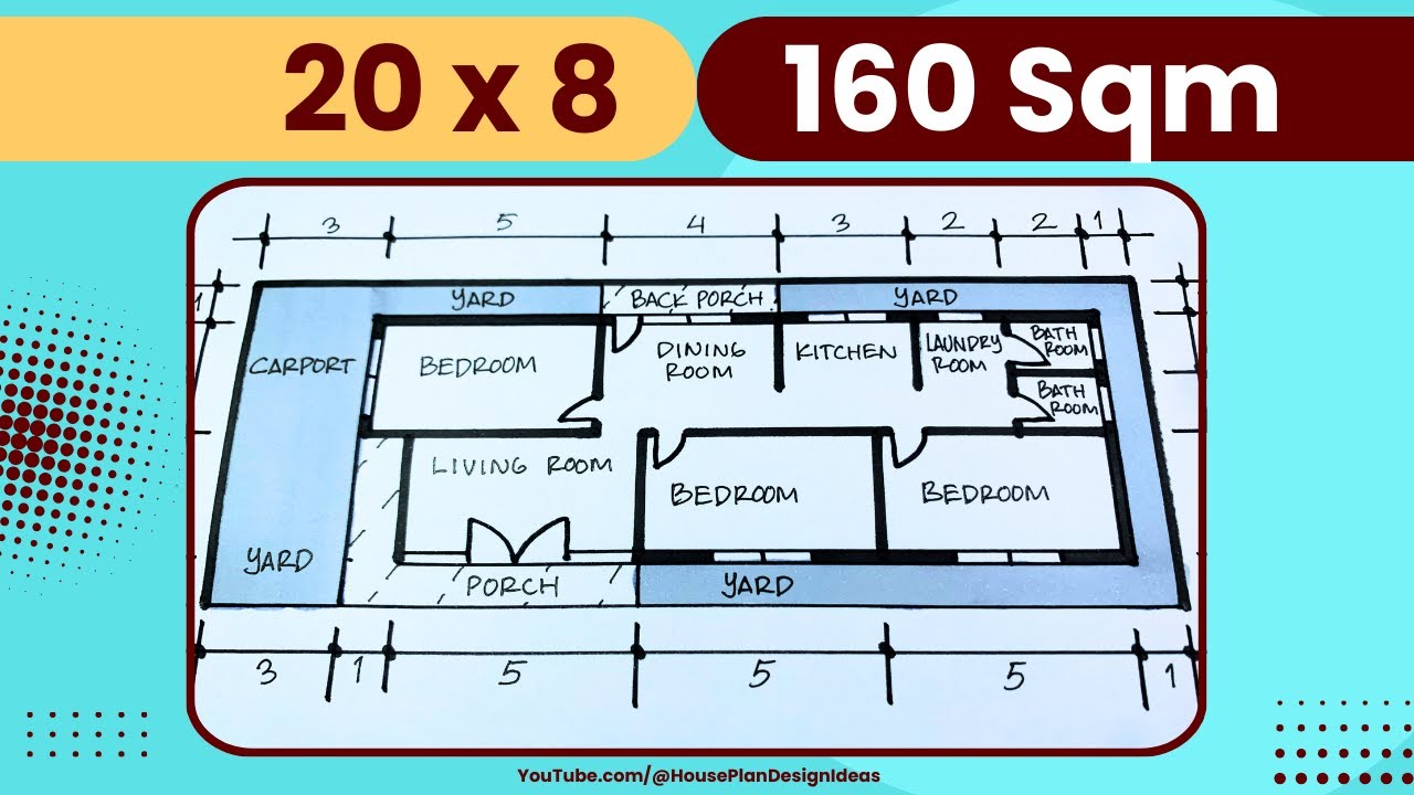 160 square meter House Plan Design 20x8 meters 3 Bedroom - YouTube