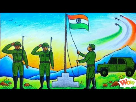 Independence Day scene with Indian Army with Birds freedom draw step by ...