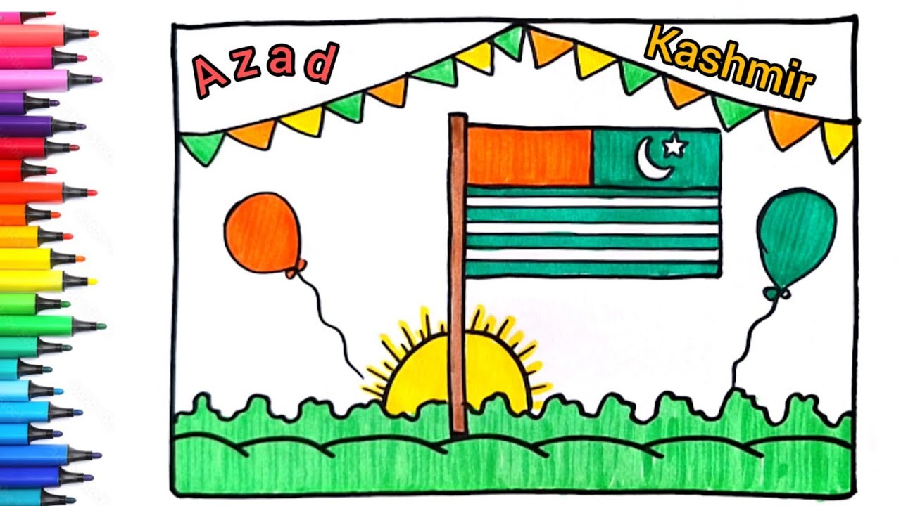 Kashmir day easy drawing | how to draw jammu and Kashmir flag | Kashmir ...