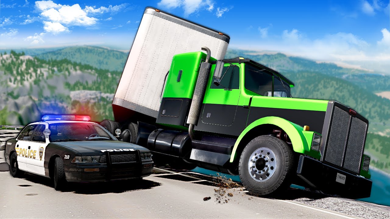 POLICE CHASE SEMI TRUCK ON CLIFF EDGE! (BeamNG) - YouTube
