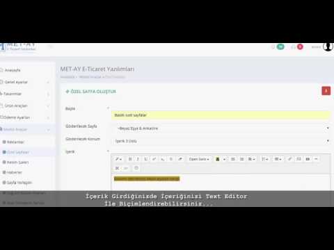 Özel Sayfa Yönetimi - MET-AY E-ticaret Yazılımları V4 Yardım Videoları