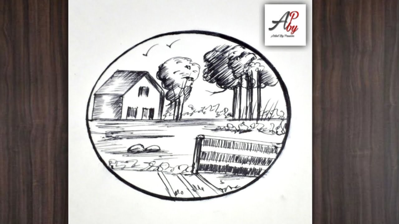 CIRCLE SCENERY DRAWING EASY|HOW TO DRAW BEAUTIFUL NATURE SCENERY EASY ...
