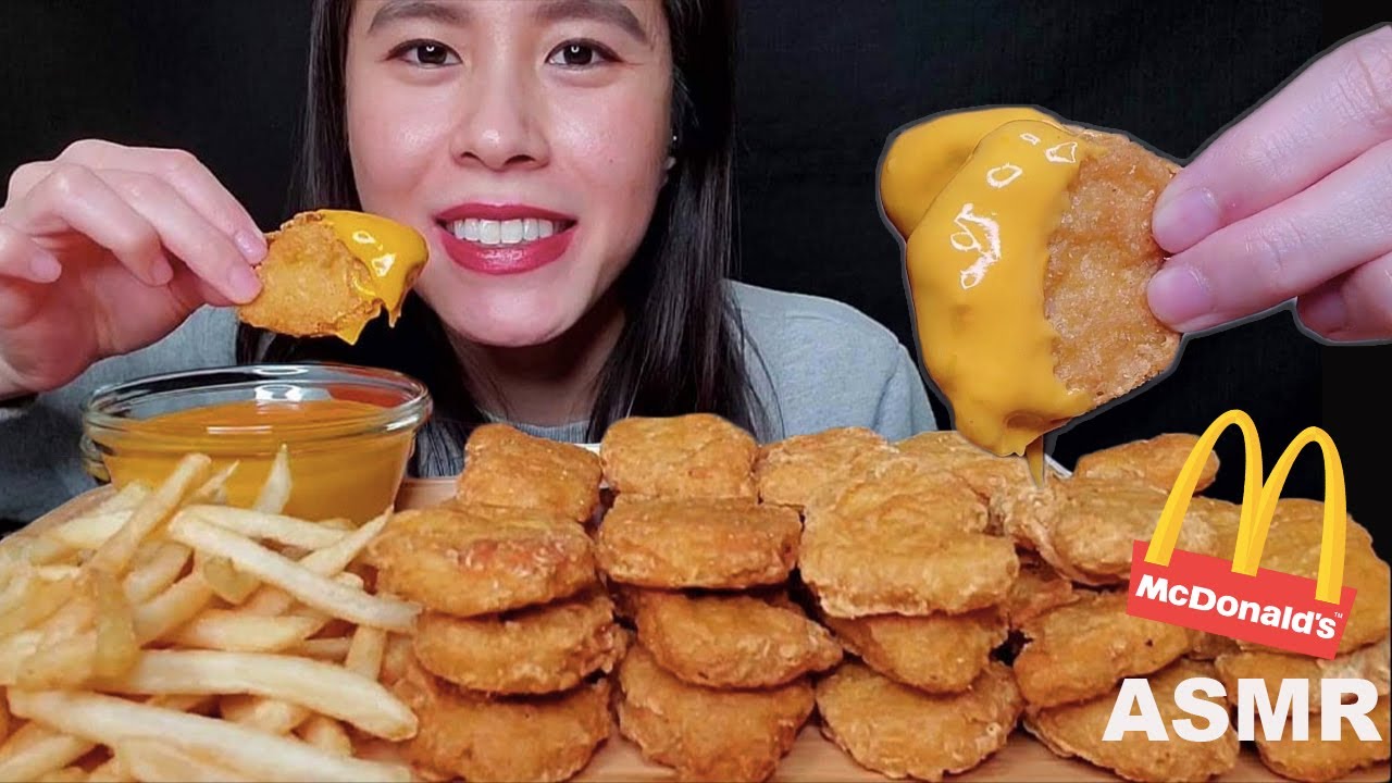 ASMR *CHALLENGE* CHEESY CHICKEN NUGGETS + FRIES MUKBANG (No Talking ...