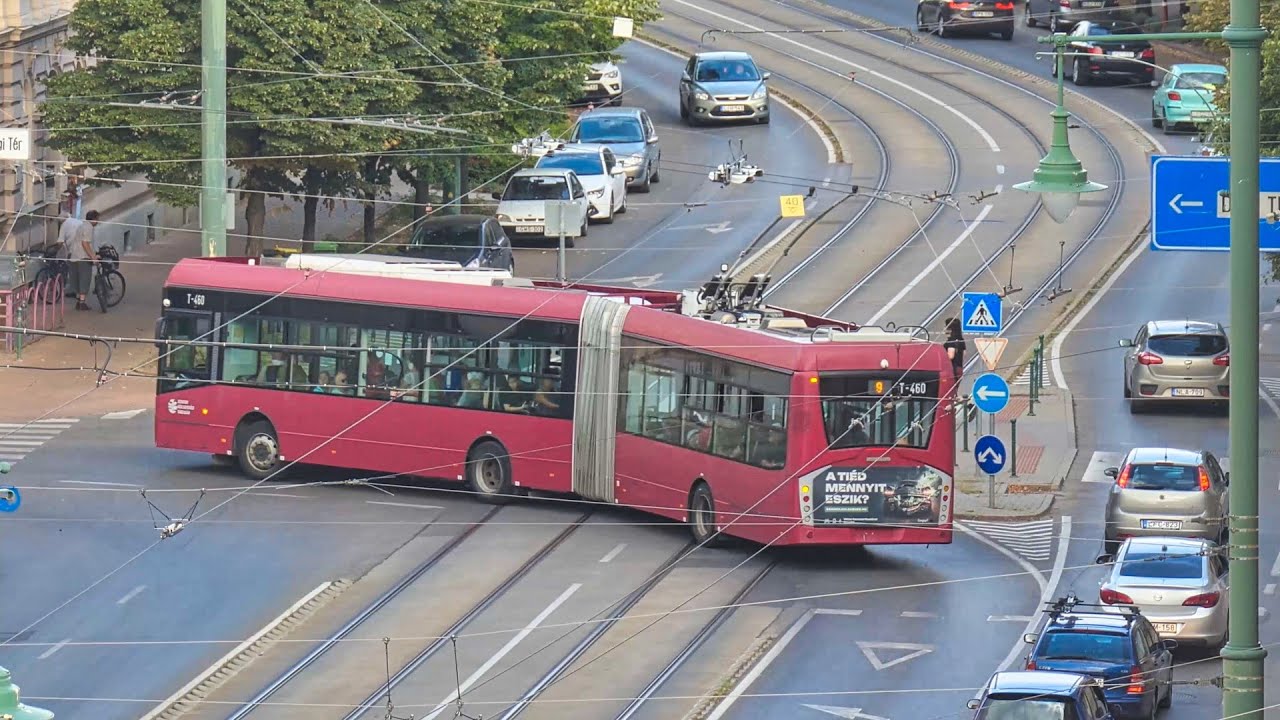 Red Articulated Trolleybus Turning on Road Junction | Stock Footage ...