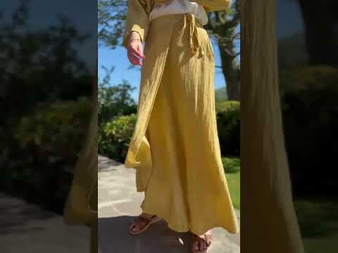 Wild Shores Pure Cotton Pull On Wrap Skirt Washed Indian Yellow