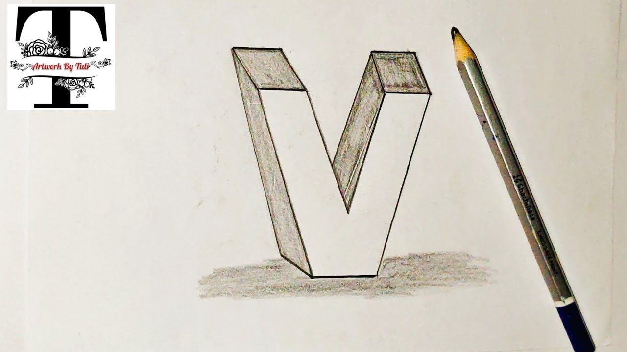 How to draw a 3D letter V ️ with pencil || How to make 3D letter V ...