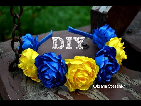 DIY Rose .Обруч - віночок з синіми та жовтими трояндами.