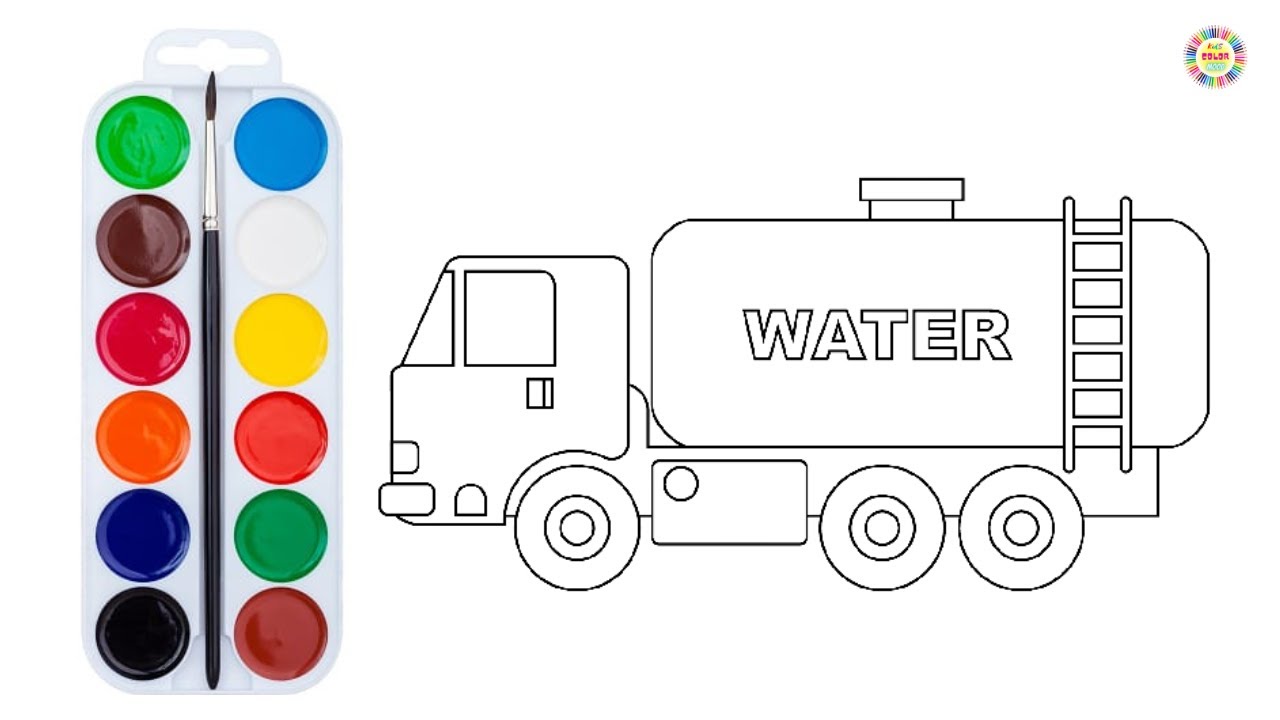 Water Tanker Drawing, Painting, Coloring for Kids & Toddlers | How To ...
