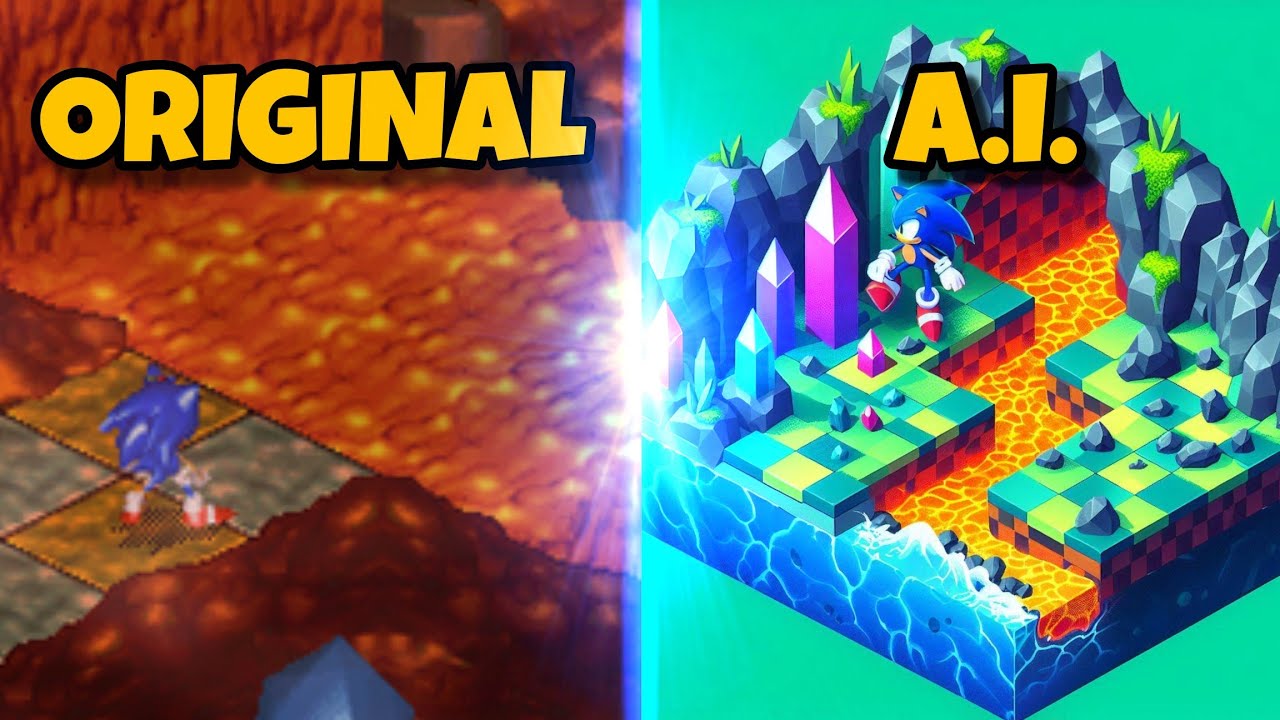 Sonic 3D (Saturn) - Volcano Valley Act 1... but it's extended by AI ...