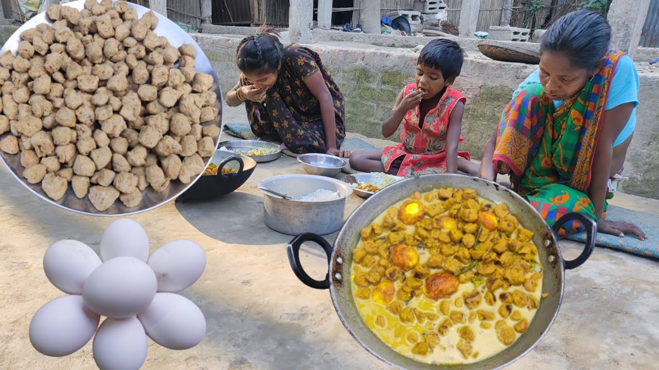 How they cook EGG recipe with SOYABEAN in santali TRADITIONAL style ...
