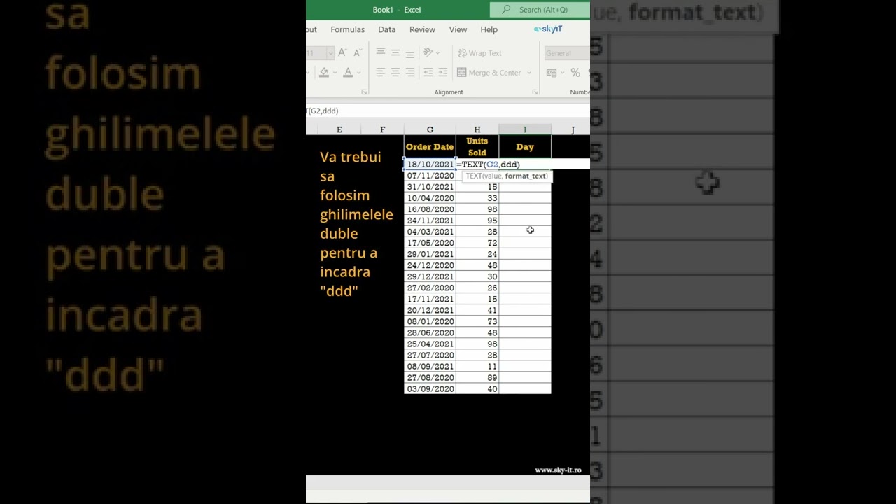 Functia TEXT | Tips & Tricks Excel | Cum extragem ziua saptamanii dintr ...