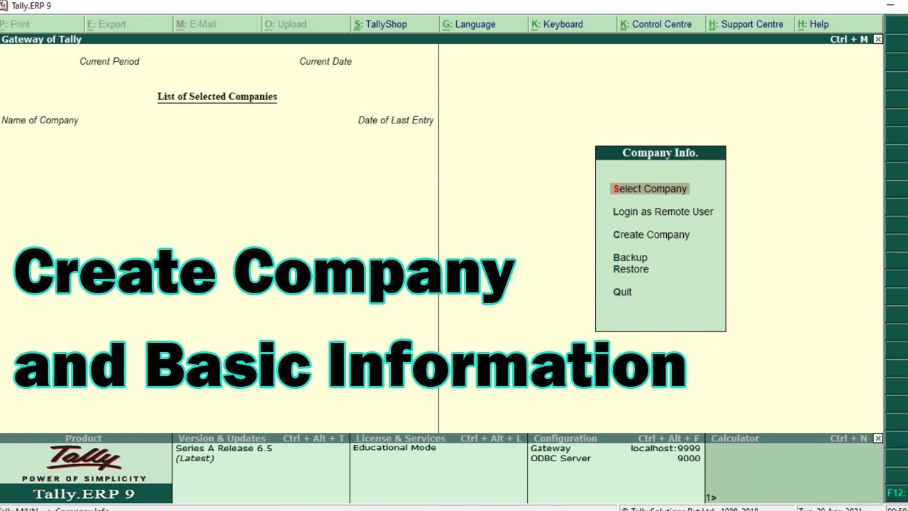 Tally ERP 9 introduction of tally erp 9 with gst Tally Create Company ...