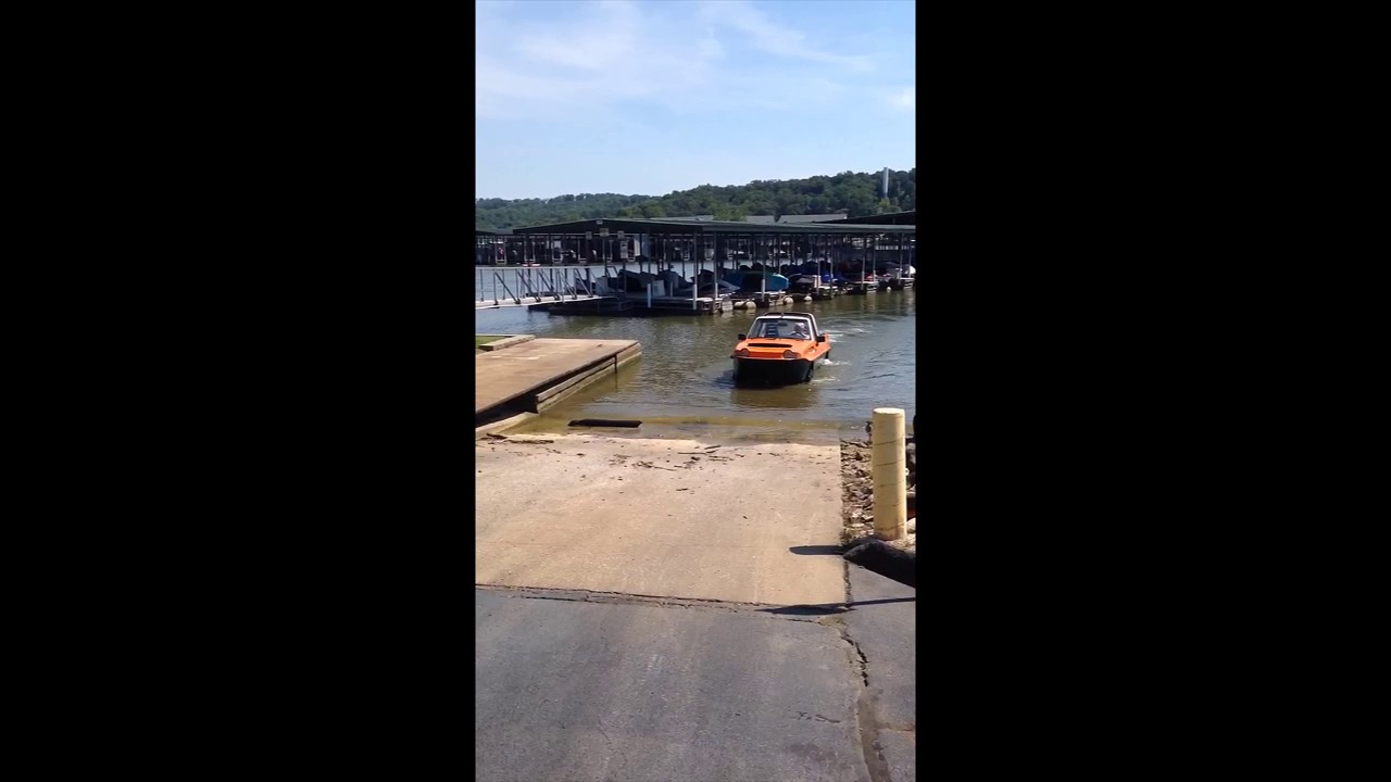 Amphibious Dutton car at boat ramp - YouTube