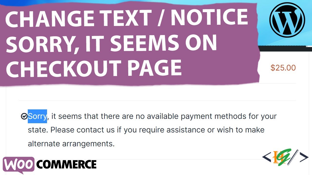 How to change text Sorry, it seems that there are no available payment ...