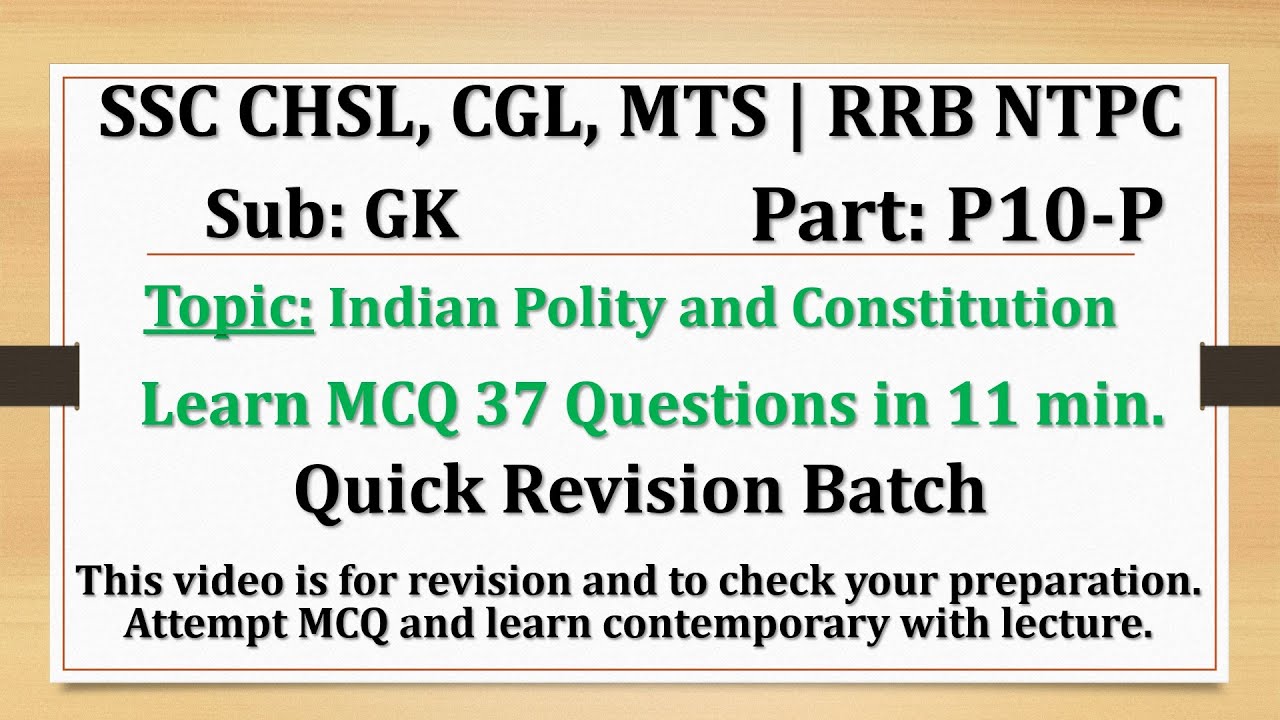 Indian Polity and Constitution Part-10 P10- P (Quick Revision MCQ) SSC ...