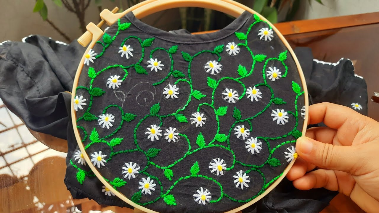 Hand embroidery flowers design on dress|hand stitch|Arts&Design - YouTube