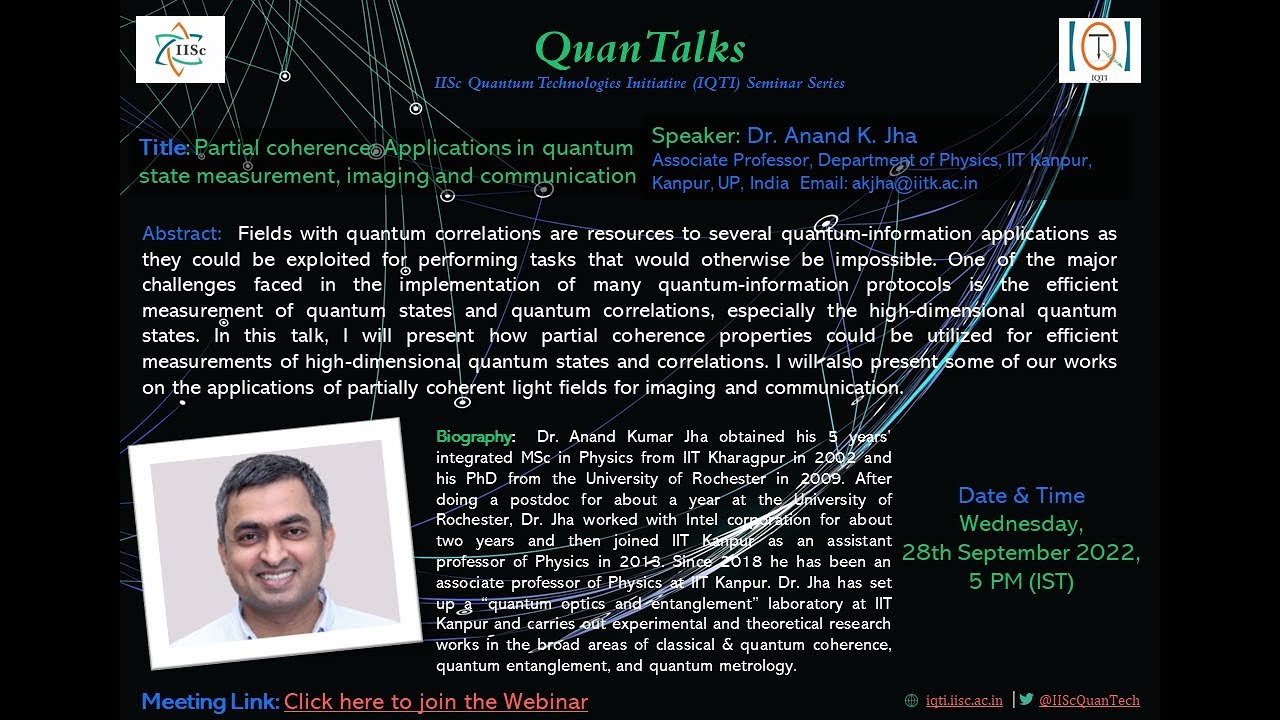 Prof. Anand K. Jha's Webinar at IQTI on Quantum Imaging - YouTube